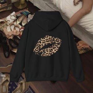 Leopard Print Kiss Hoodie, Y2K Trendy Women's Sweatshirt, Cool Girl ...