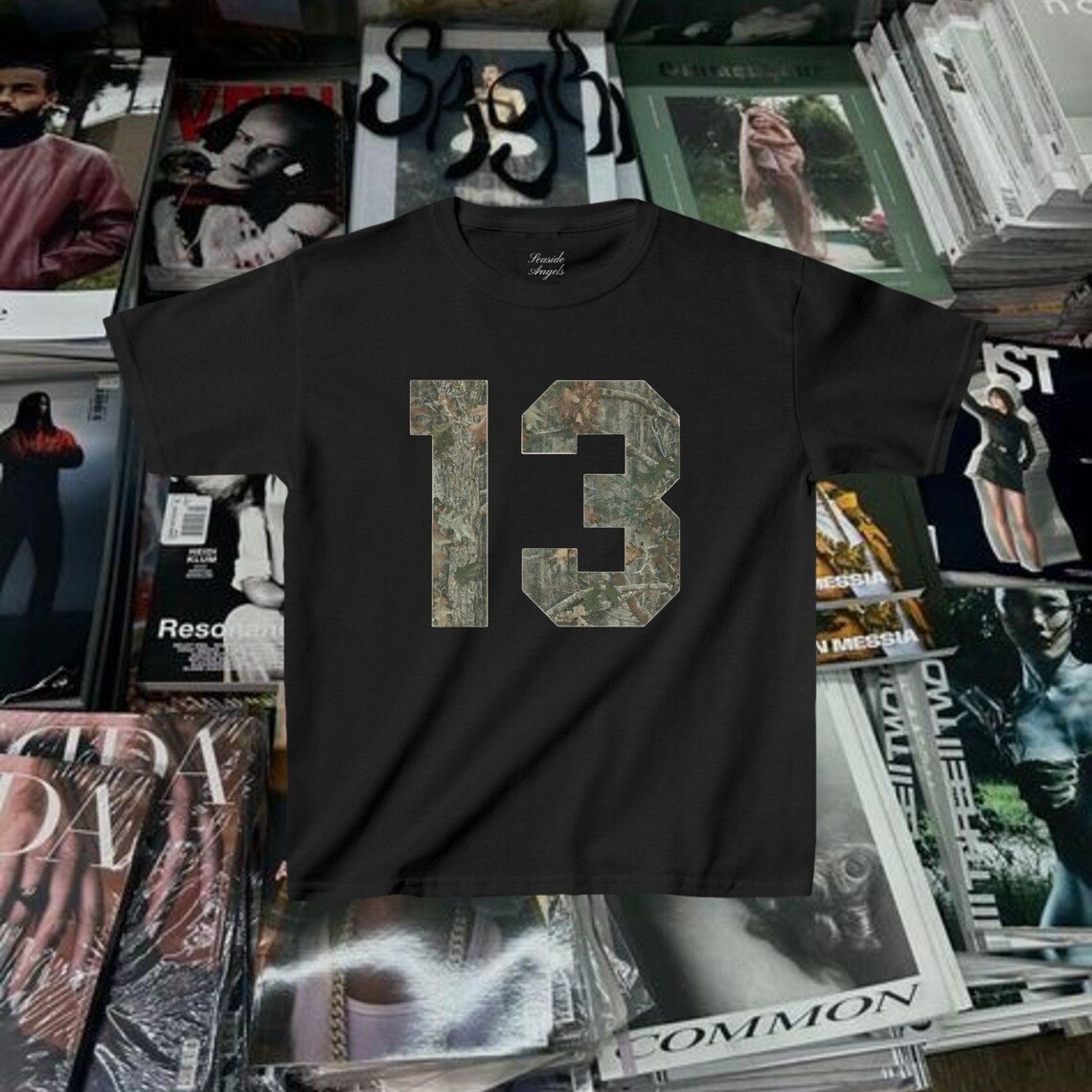 Camo 14 Jersey Number Baby Tee, Y2K Cool Girl Aesthetic Shirt Trendy ...