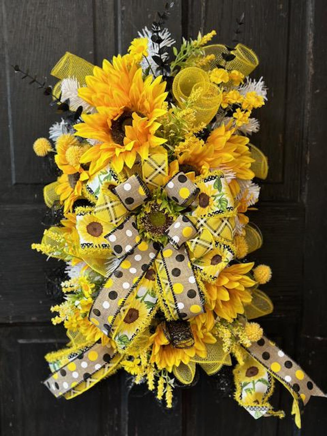 Yellow & Black Sunflower Swag, Sunflower Fall Swag, Front Door Swag ...
