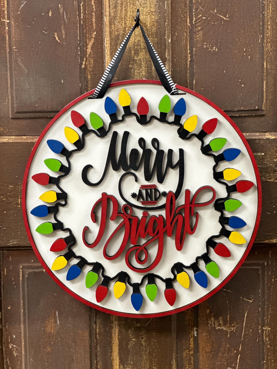 Merry & Bright Door Hanger - Etsy