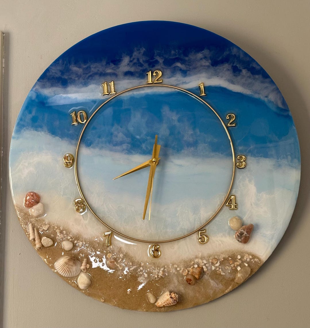 Epoxy Resin Wall Clock With Ocean Waves Resin Ocean Clock Beach Clock ...