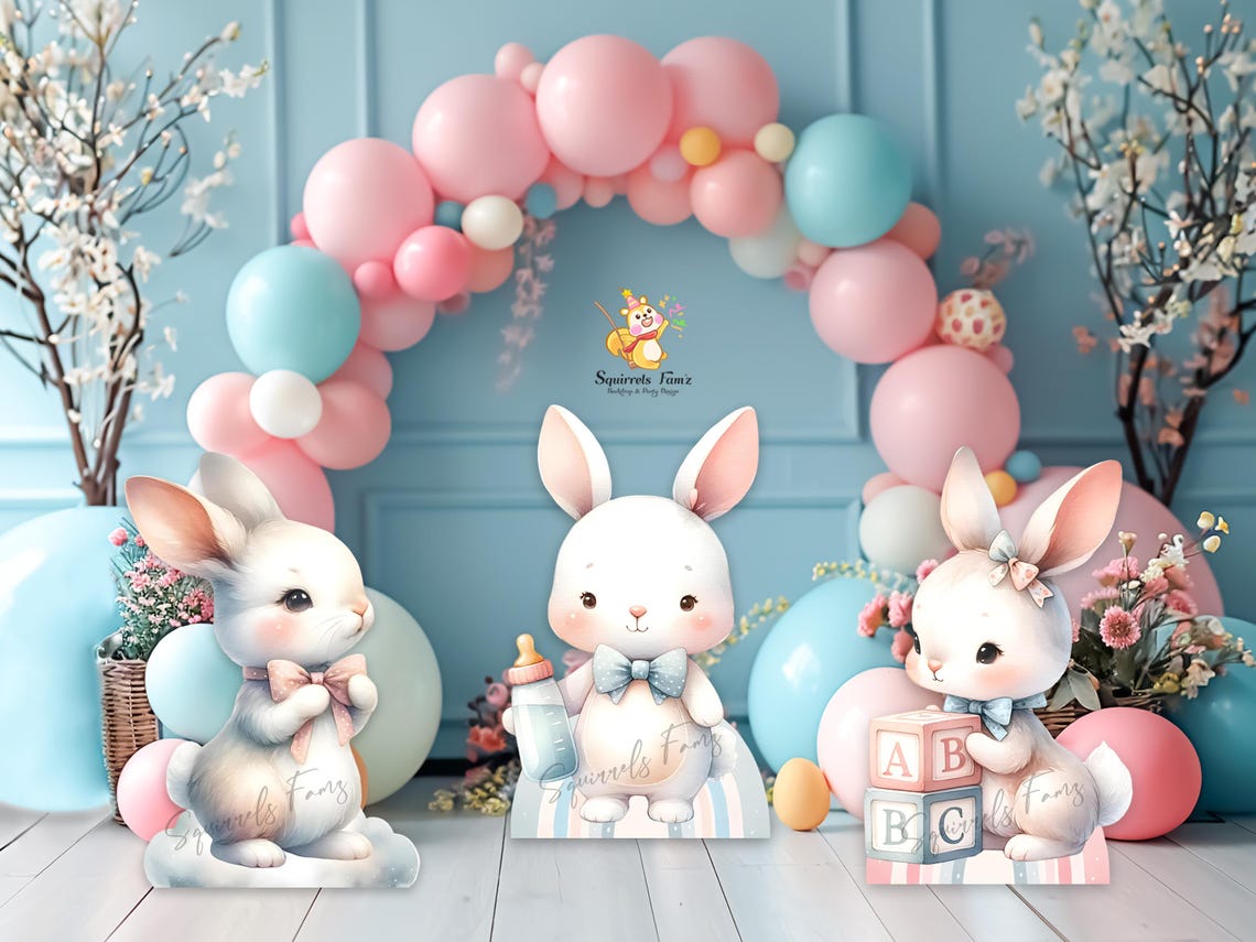 Bunny Rabbit Rainbow Cutout Standee Baby Shower With Cutline Woodland ...