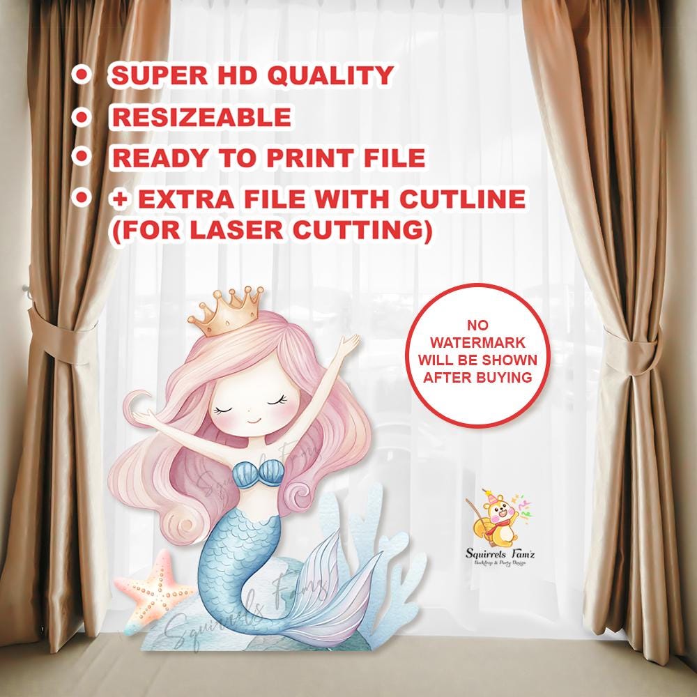 Mermaid Standee Cutout Underwater Ocean Sea Creatures Baby Shower Party ...