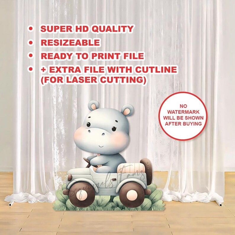Safari Hippo Jeep Cutout Standee Animal Cute Baby Shower Big Decor ...