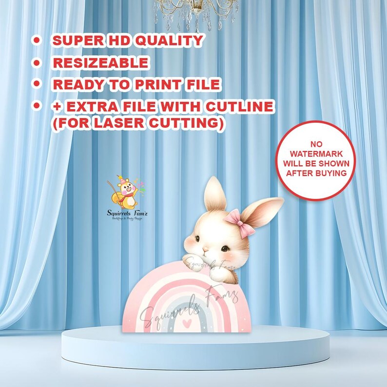 Bunny Rabbit Rainbow Cutout Standee Baby Shower With Cutline Woodland ...