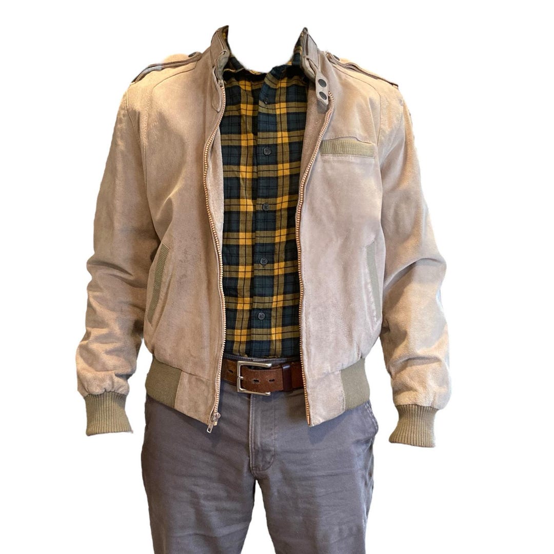 Mens Members Only Khaki Tan Genuine Leather Preppy Biker Bomber Jacket ...