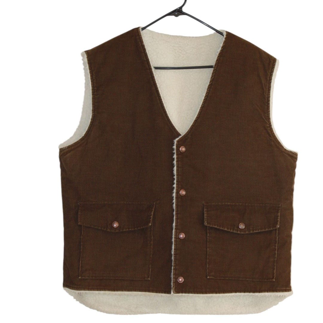 Mens Vintage Brown Corduroy Sherpa Line Western Gorpcore Biker Vest ...