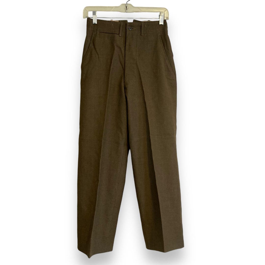 Vintage WWII US Military Wool Trousers: Olive Drab High Waist Wide Leg ...