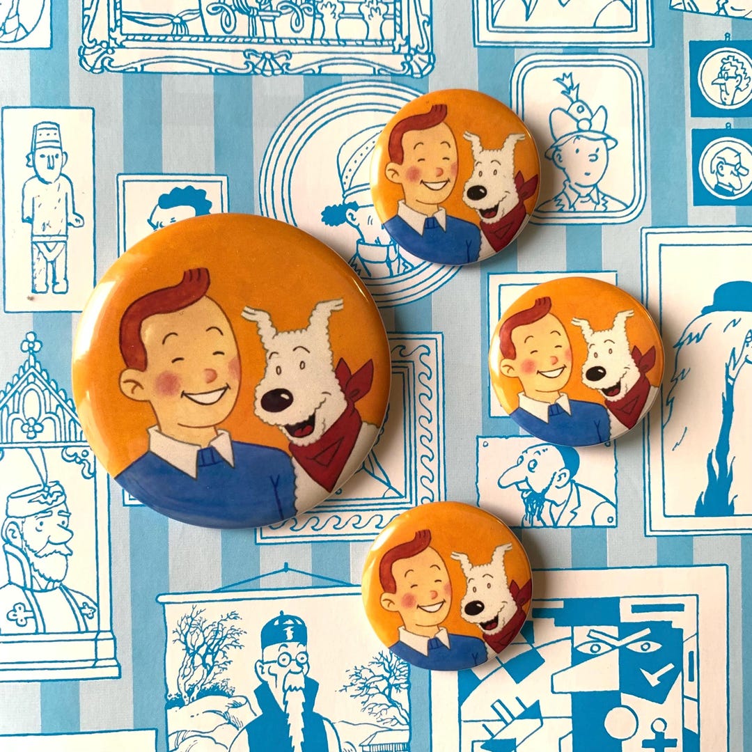 French Comic Journalist Boy and Dog Button Pins - Etsy