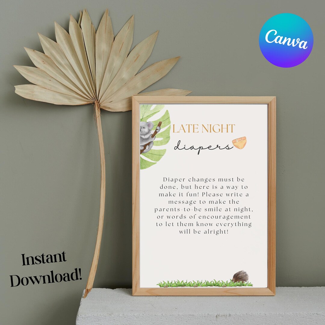 Jungle Themed Late Night Diapers Sign, 8.5x11 Digital Download, Baby ...