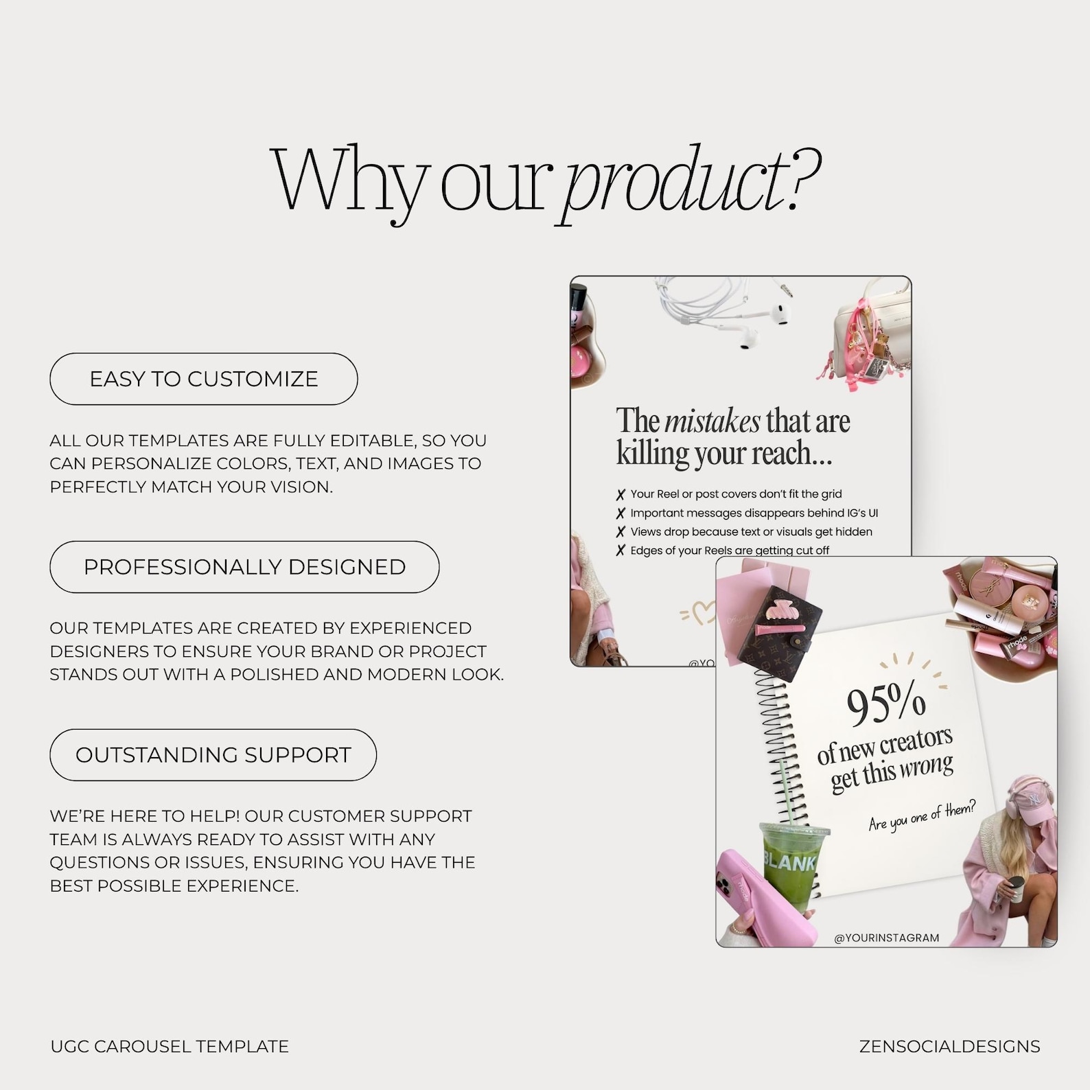 UGC Carousel Instagram Templates | 50 Carousel Posts | Canva Templates ...