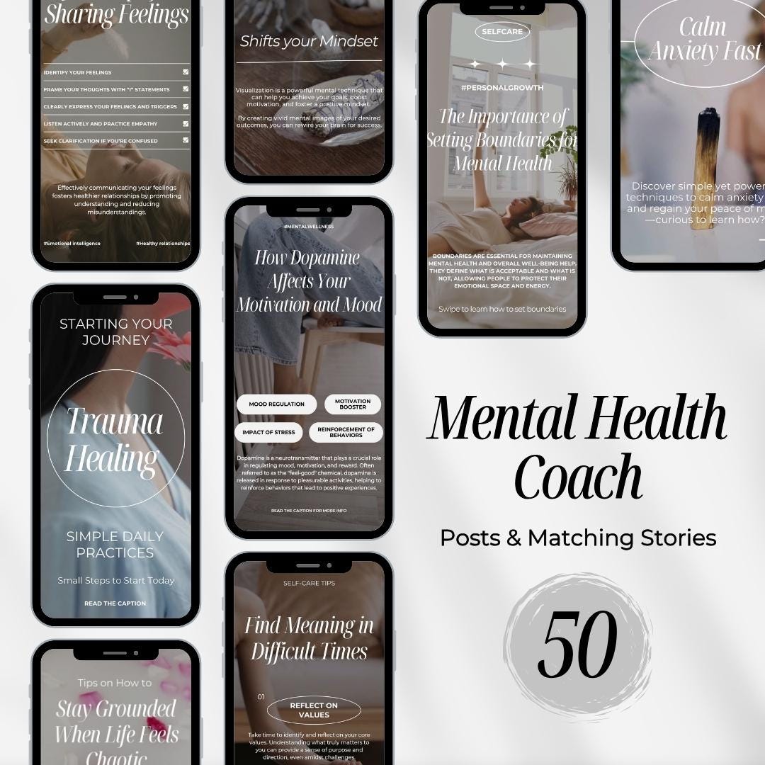 Mental Health Coach Instagram Posts & Stories | Therapy Social Media ...