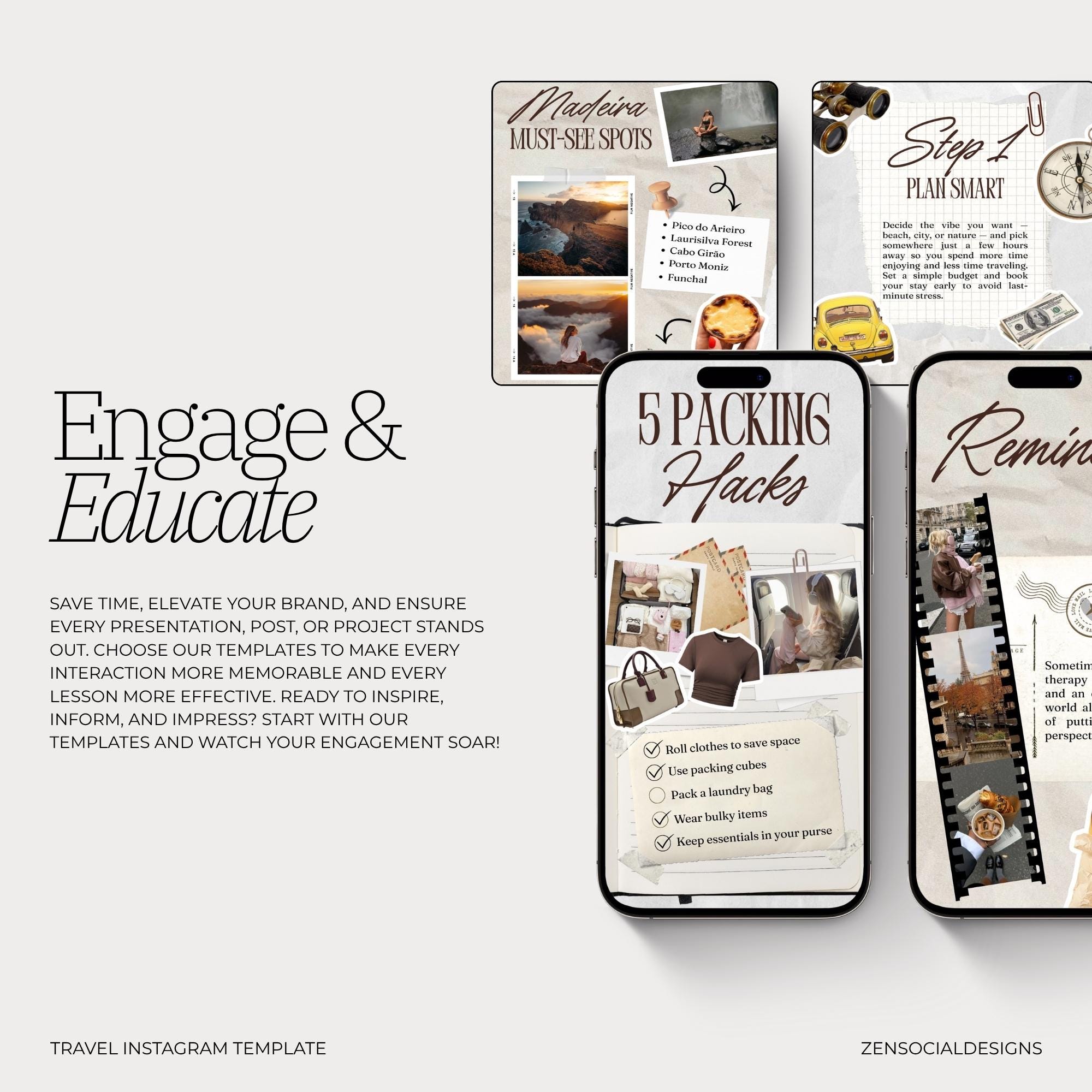 Travel Instagram Templates | 30 Posts & 30 Stories | Canva Templates ...