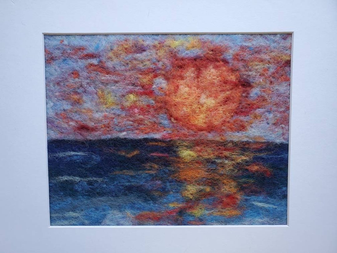 Needle Felted Sunset Over Water Wall Art - Etsy