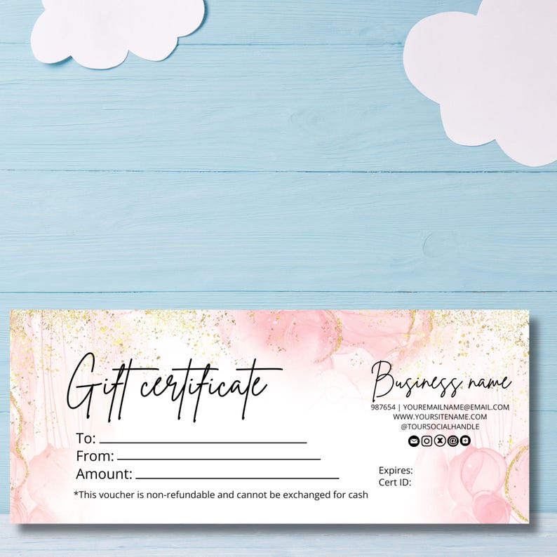 Editable Gift Certificate Template With Logo | Pink Gift Card Template ...