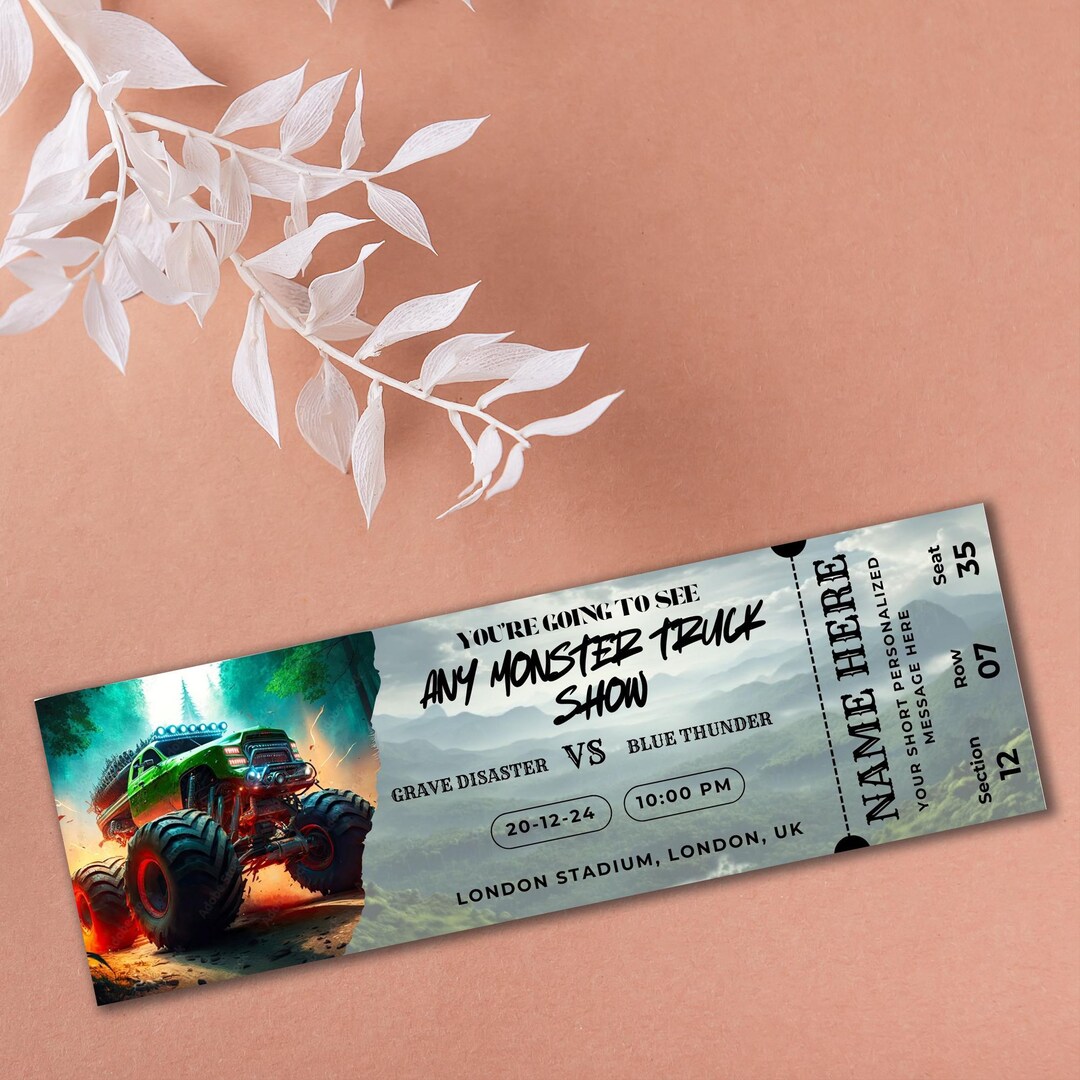 Monster Truck Ticket Stub Template | Race Show Gift Tickets for ...