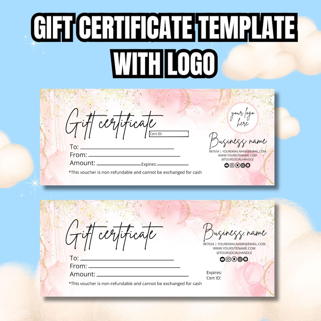 Editable Gift Certificate Template With Logo | Pink Gift Card Template ...