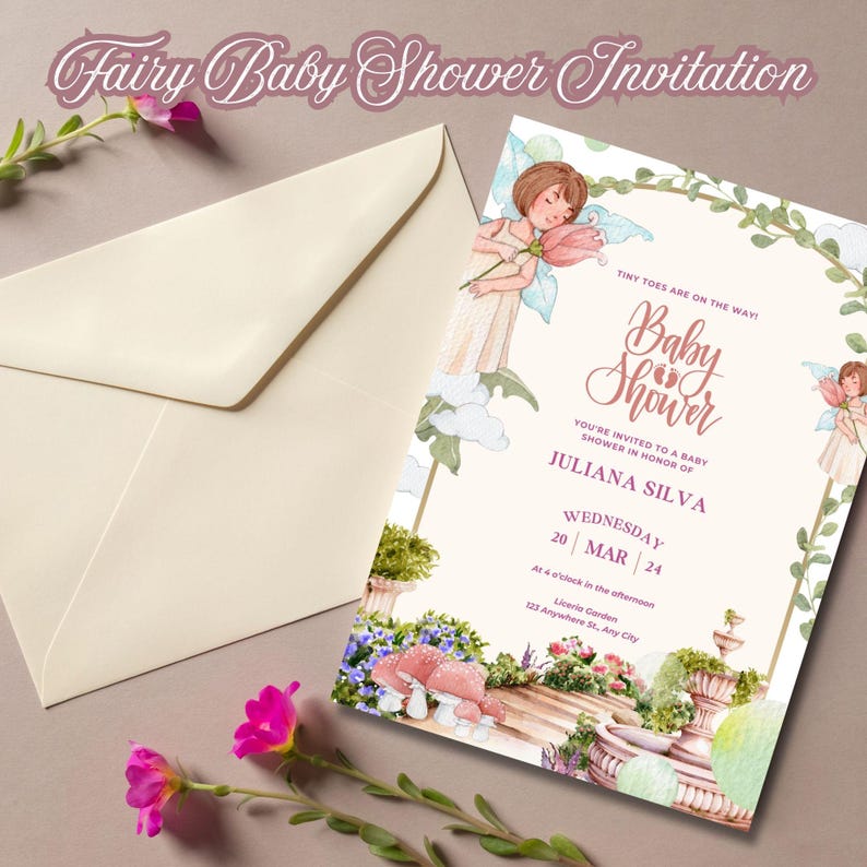 Editable Fairy Baby Shower Invitation | Floral Fairy Enchanted Forest ...