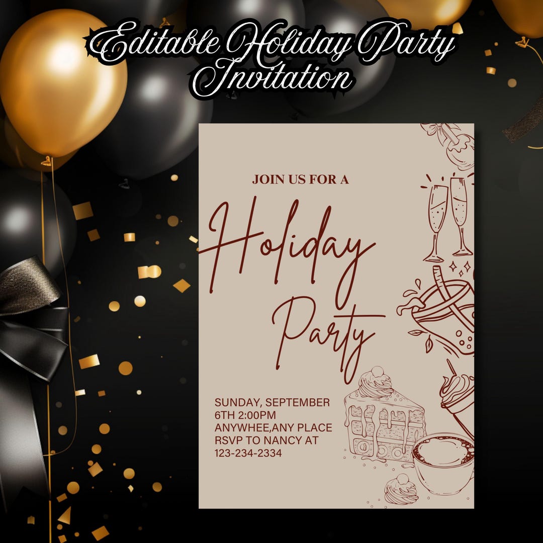 Editable Holiday Party Invitation - Modern Christmas Invitation ...