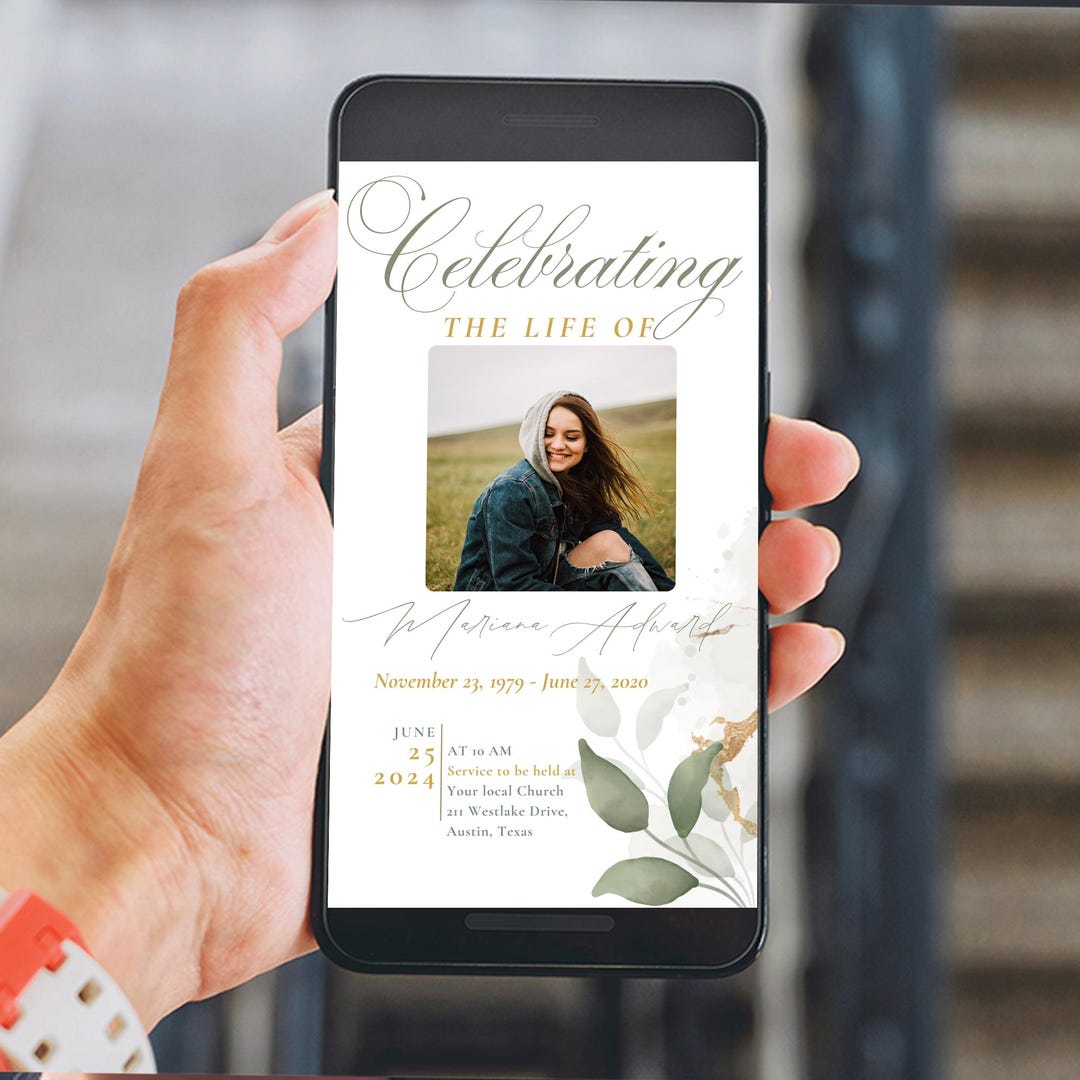 Editable Funeral Invitation | Digital Funeral Evite & Announcement ...