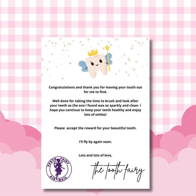 Tooth Fairy Letter & Receipt | Tooth Fairy Pillow Accessory | Printable ...