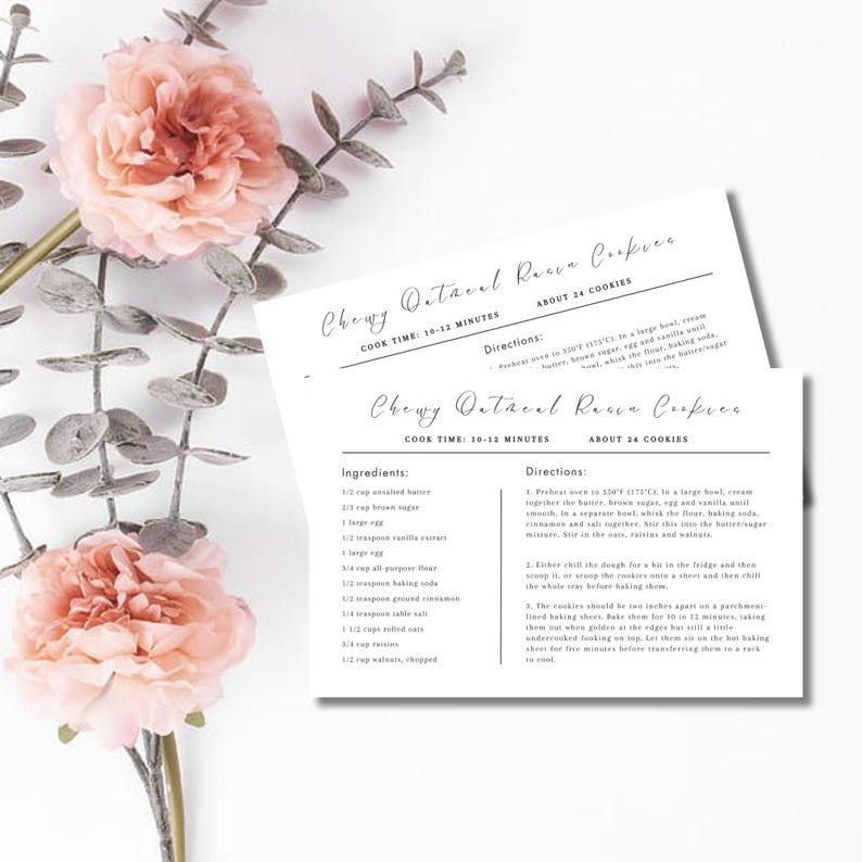 Editable Recipe Card Template Minimalist DIY Recipe Card Multiple Sizes ...