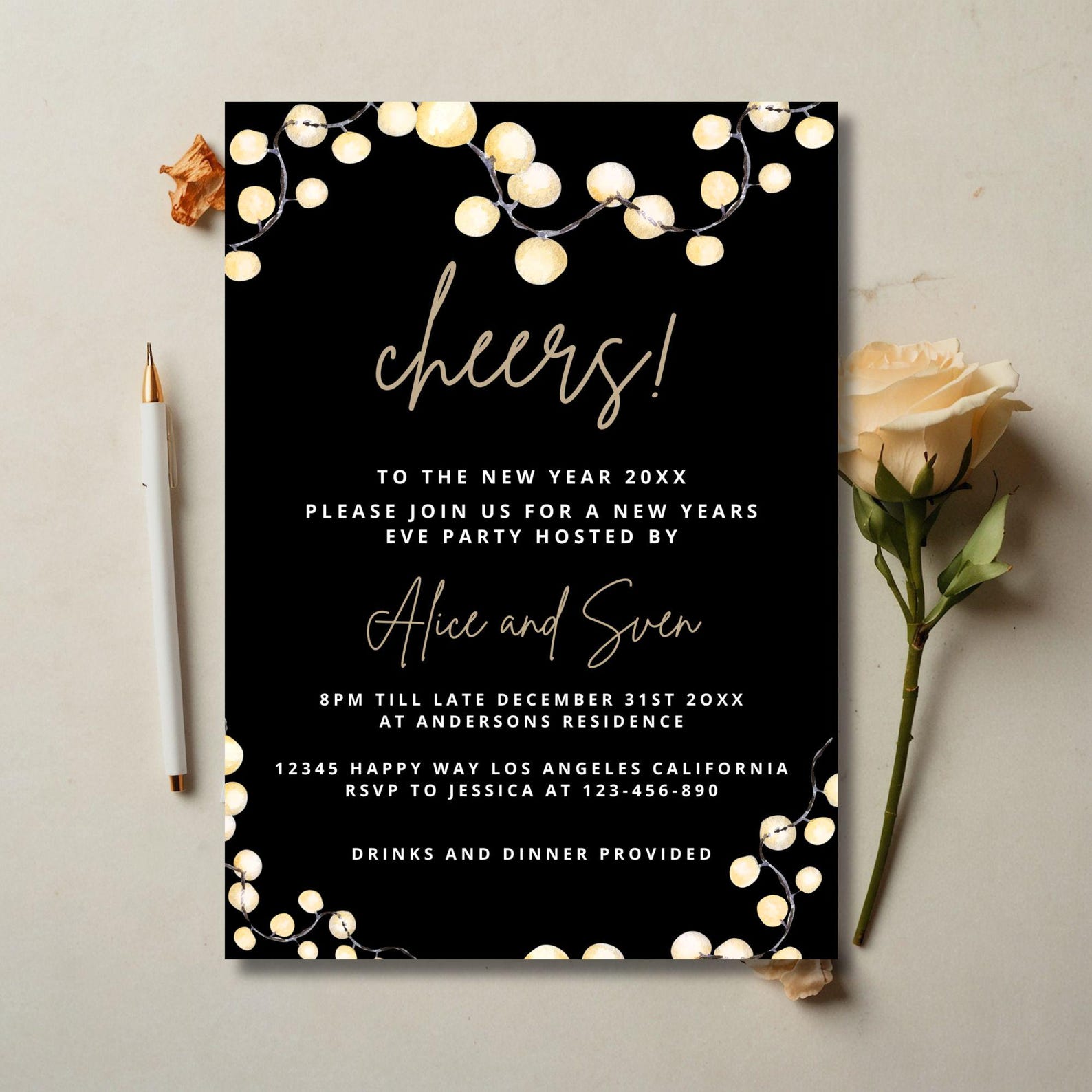 Cheers to New Year! Instant Download New Years Eve Party Invitation ...