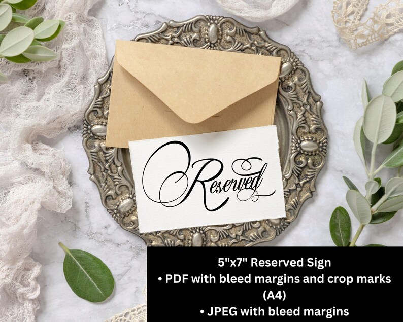 Printable Reserved Wedding Sign - Modern Calligraphy Reserved Card for ...