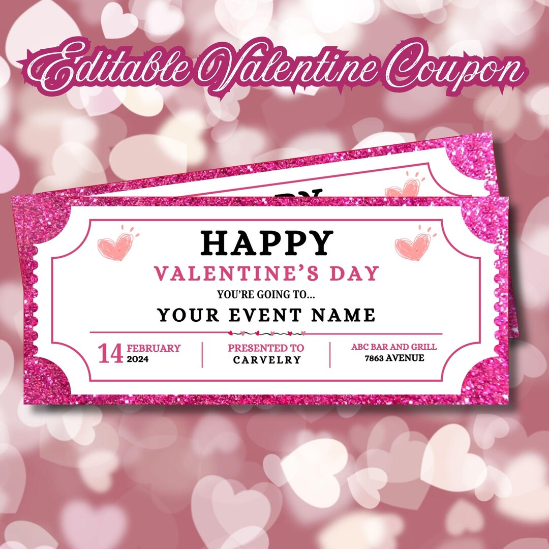 Editable Valentine Coupon & Surprise Gift Ticket Valentine's Day Ticket ...
