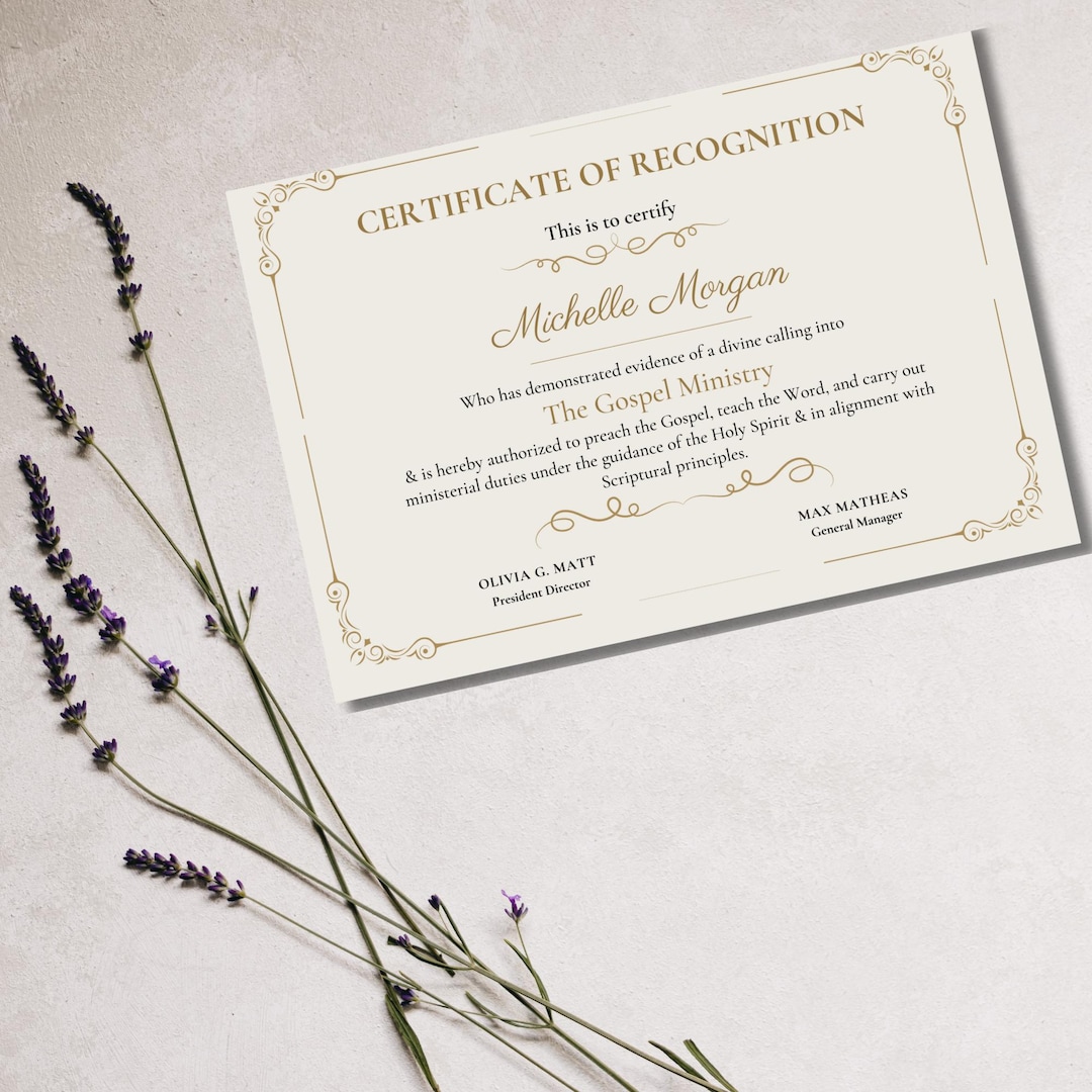 Editable License to Preach Template Printable Minister's License ...