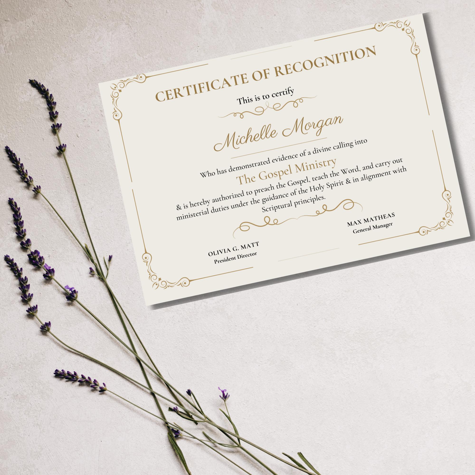 Editable License to Preach Template Printable Minister's License ...