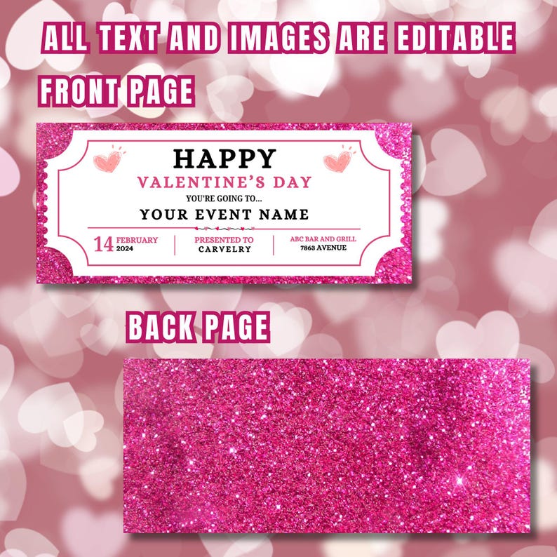 Editable Valentine Coupon & Surprise Gift Ticket Valentine's Day Ticket ...
