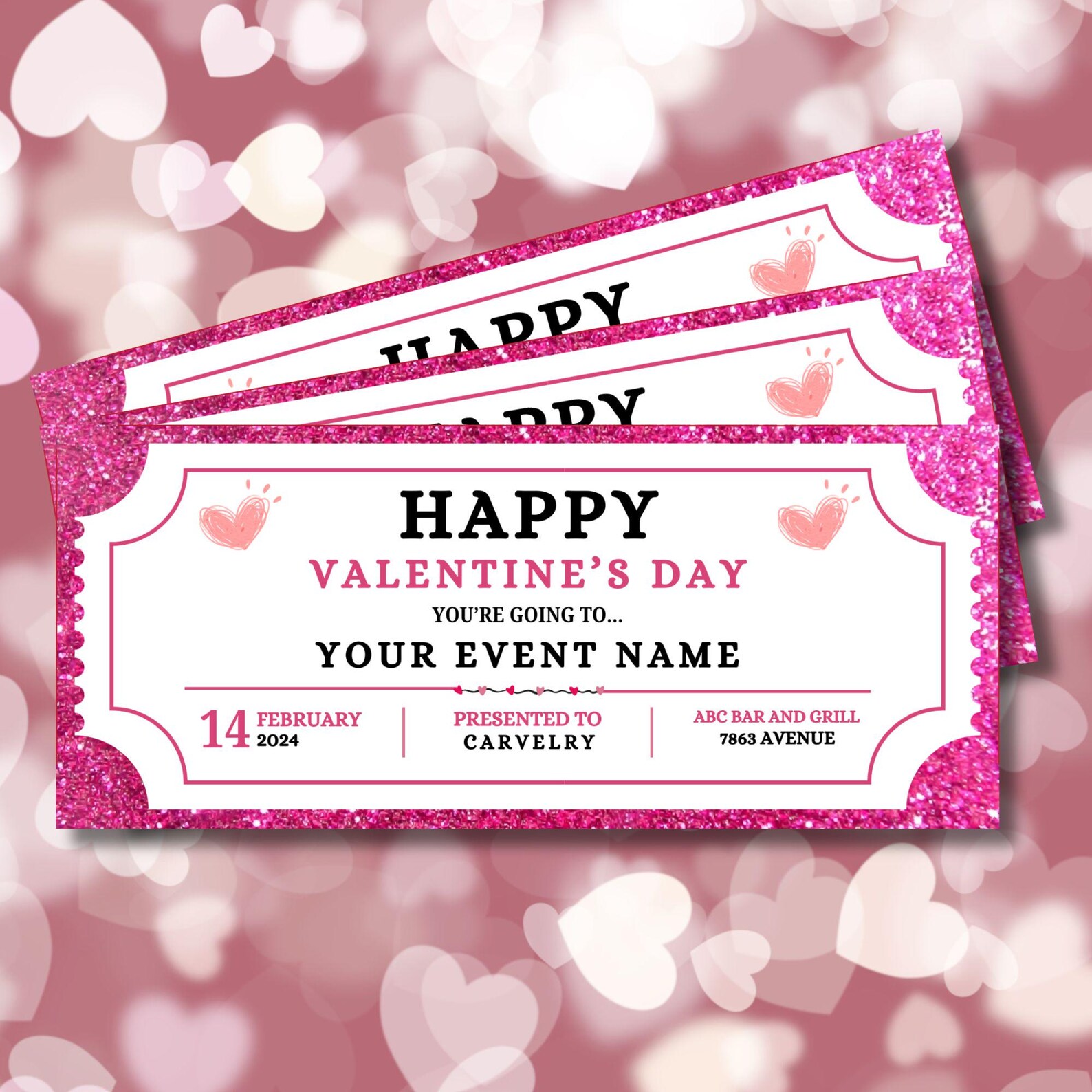Editable Valentine Coupon & Surprise Gift Ticket Valentine's Day Ticket ...