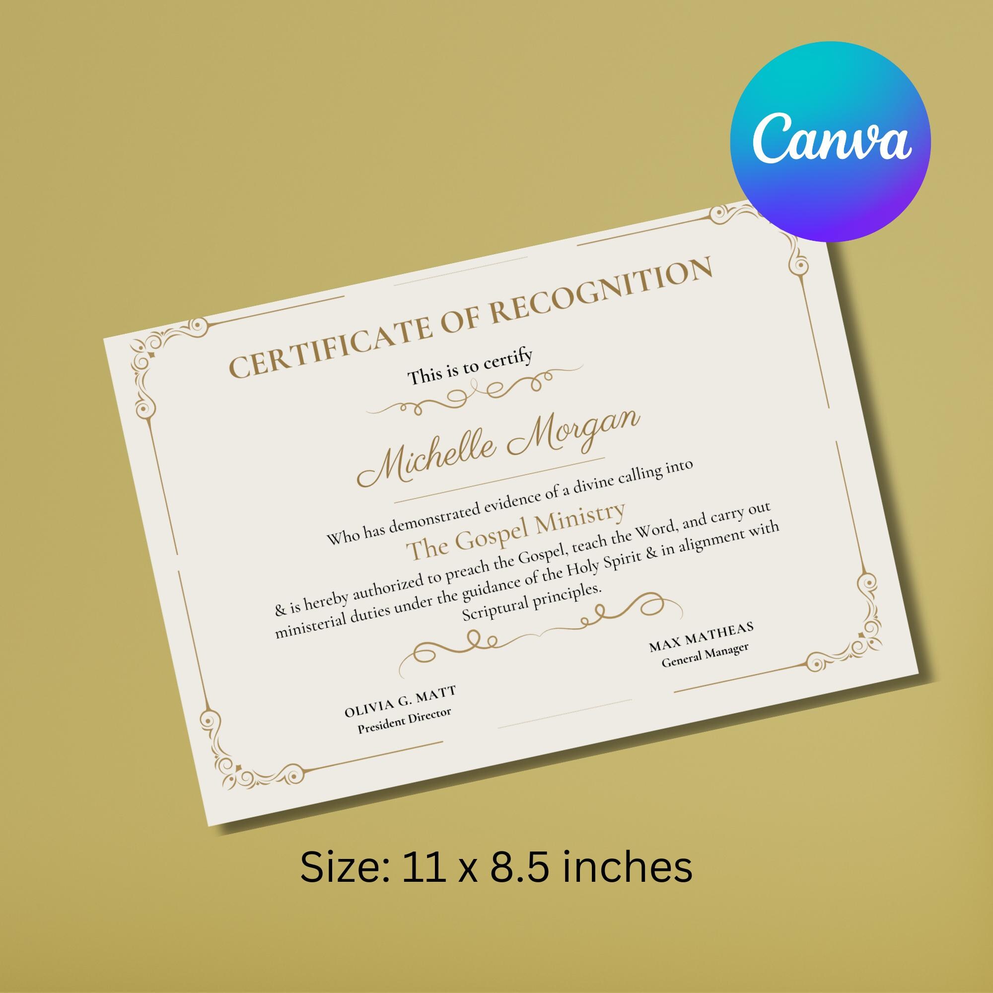 Editable License to Preach Template Printable Minister's License ...