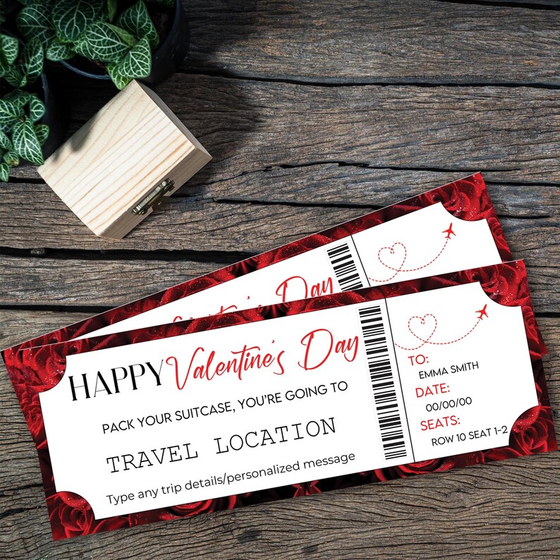 Editable Boarding Pass Template Airline Ticket Valentine’s Day Surprise ...