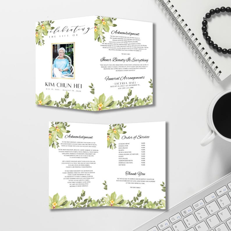 Editable Funeral Program Template Greenery Funeral Printable for ...