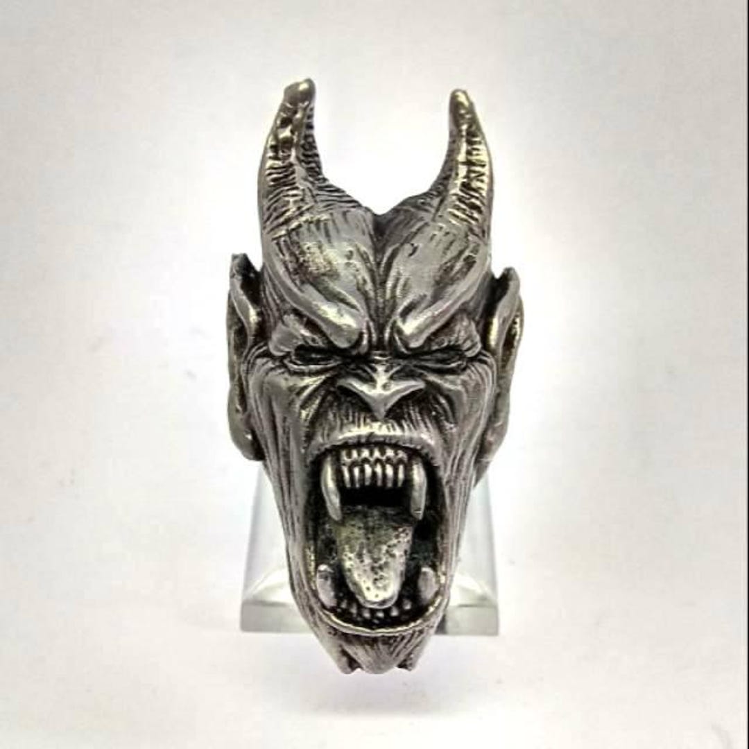 Unique Horned Devil Skull Rings Mens Satan Demon Stainless Steal Ring ...