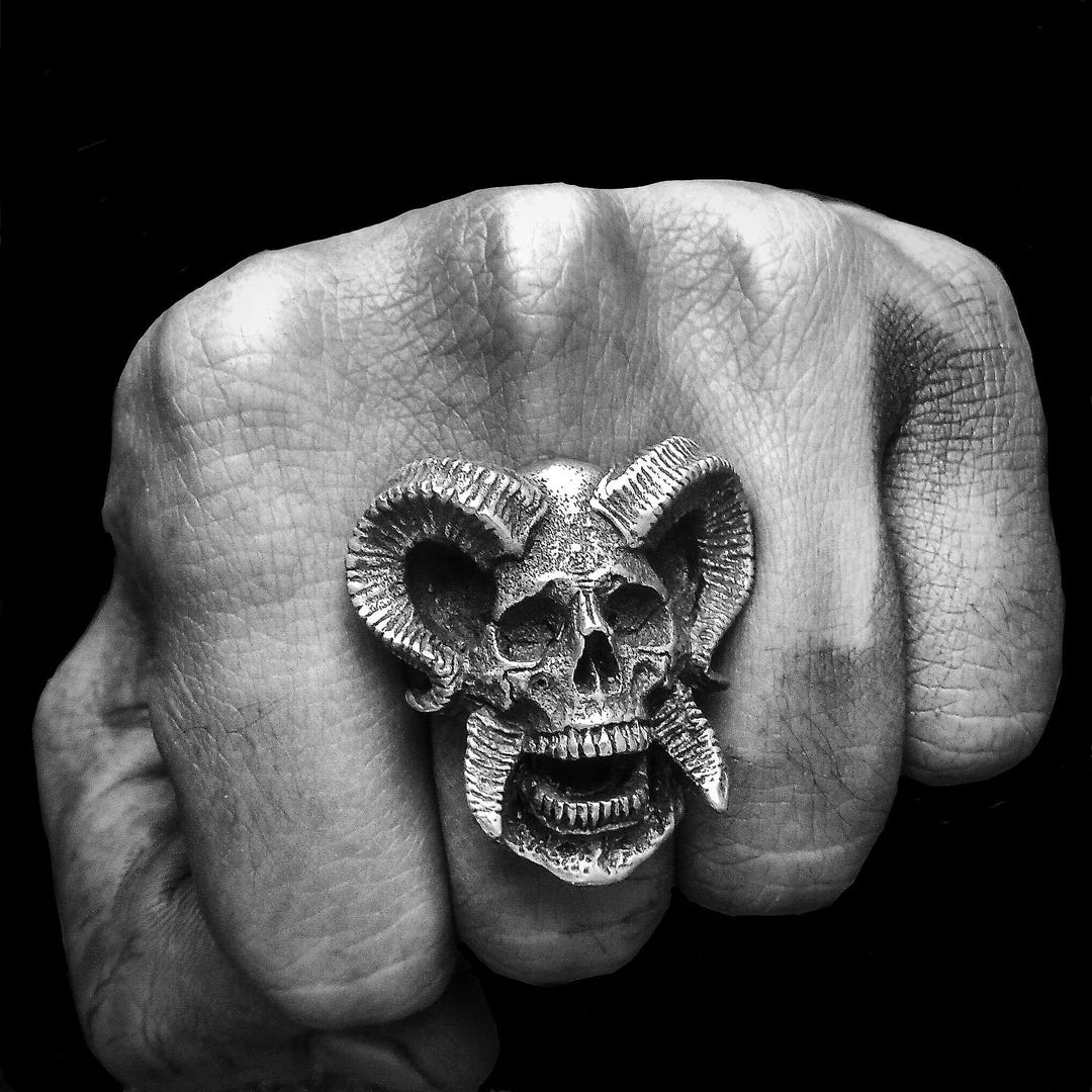Gothic Horn Skull Ring: Unique Demon-inspired Biker Jewelry for Men and Women - Etsy