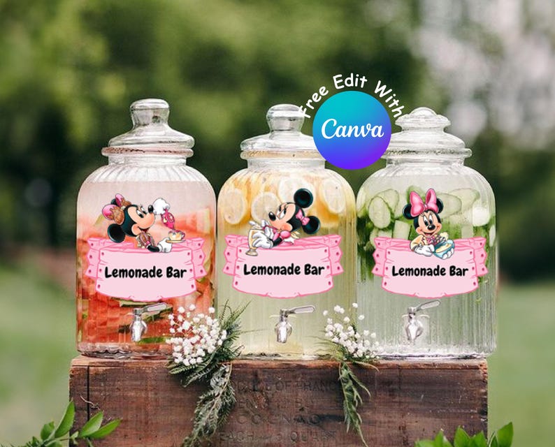 Editable Minnie Mouse Party Drink Labels for Birthday Decorations ...