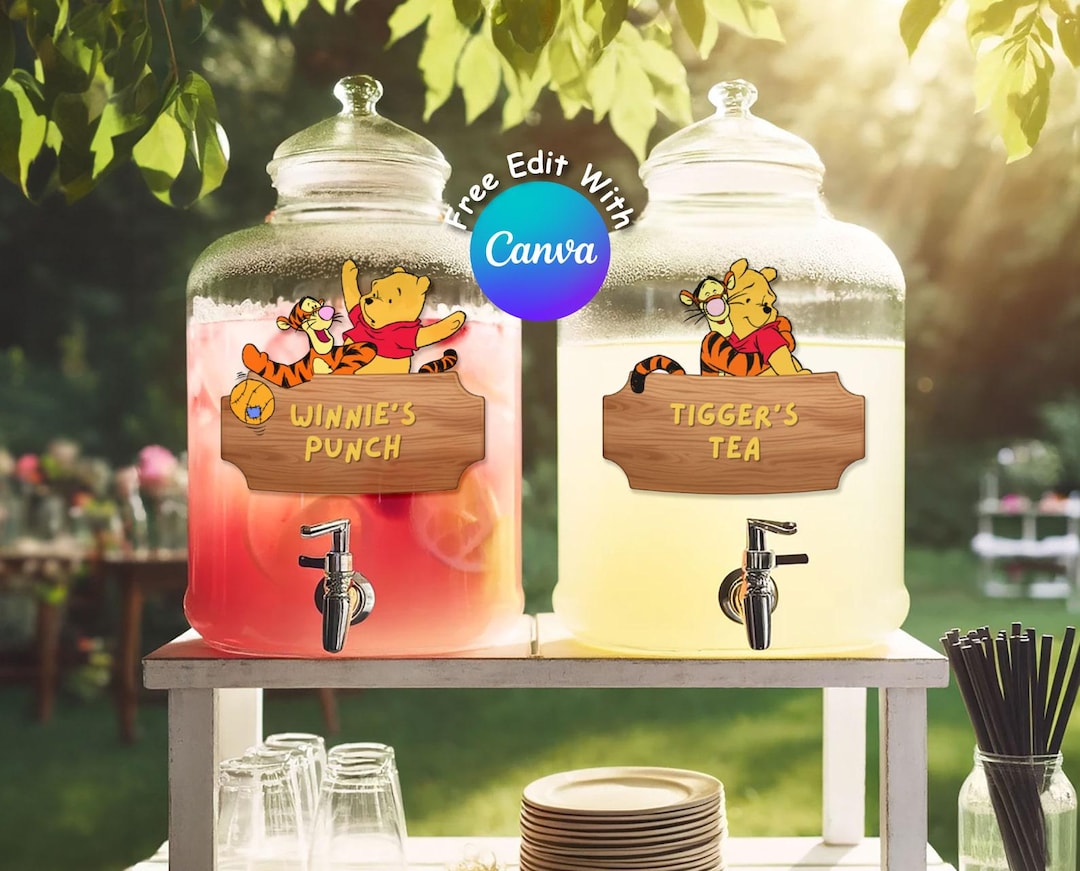 Editable Winnie the Pooh Party Drink Labels for Baby Shower or Birthday ...