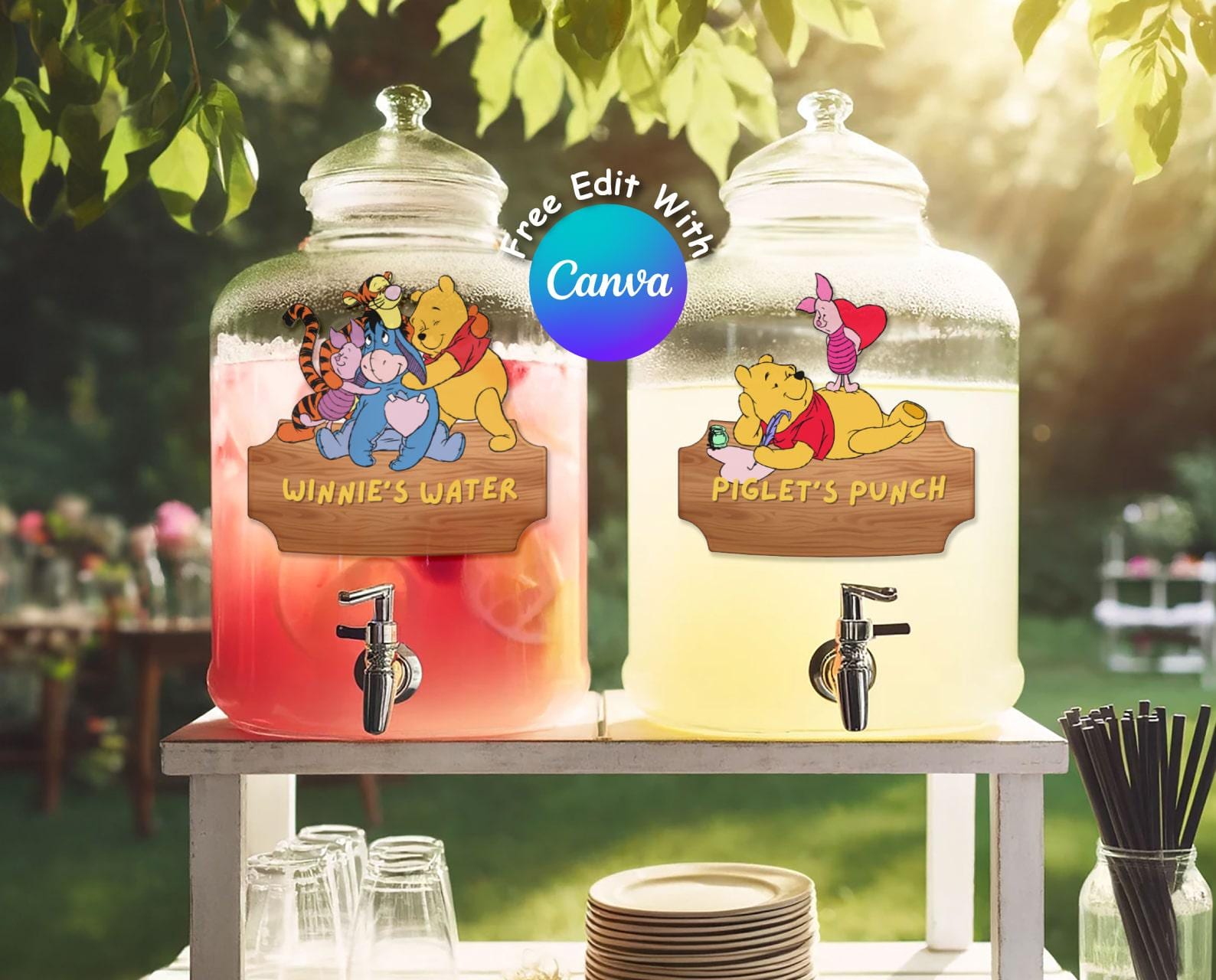 Editable Winnie the Pooh Party Drink Labels for Baby Shower or Birthday ...