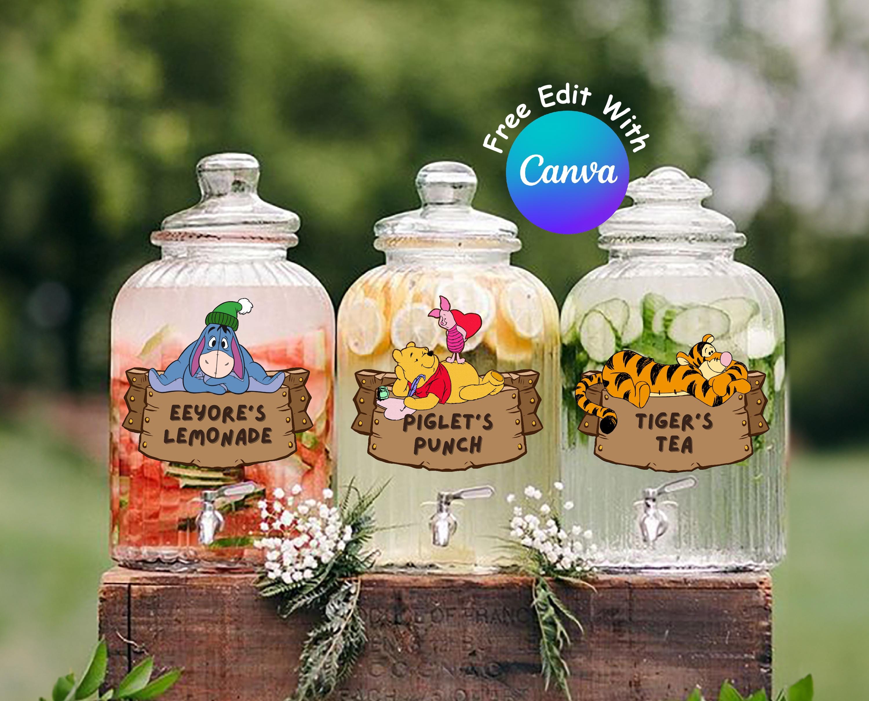 Editable Winnie the Pooh Party Drink Labels for Baby Shower or Birthday ...