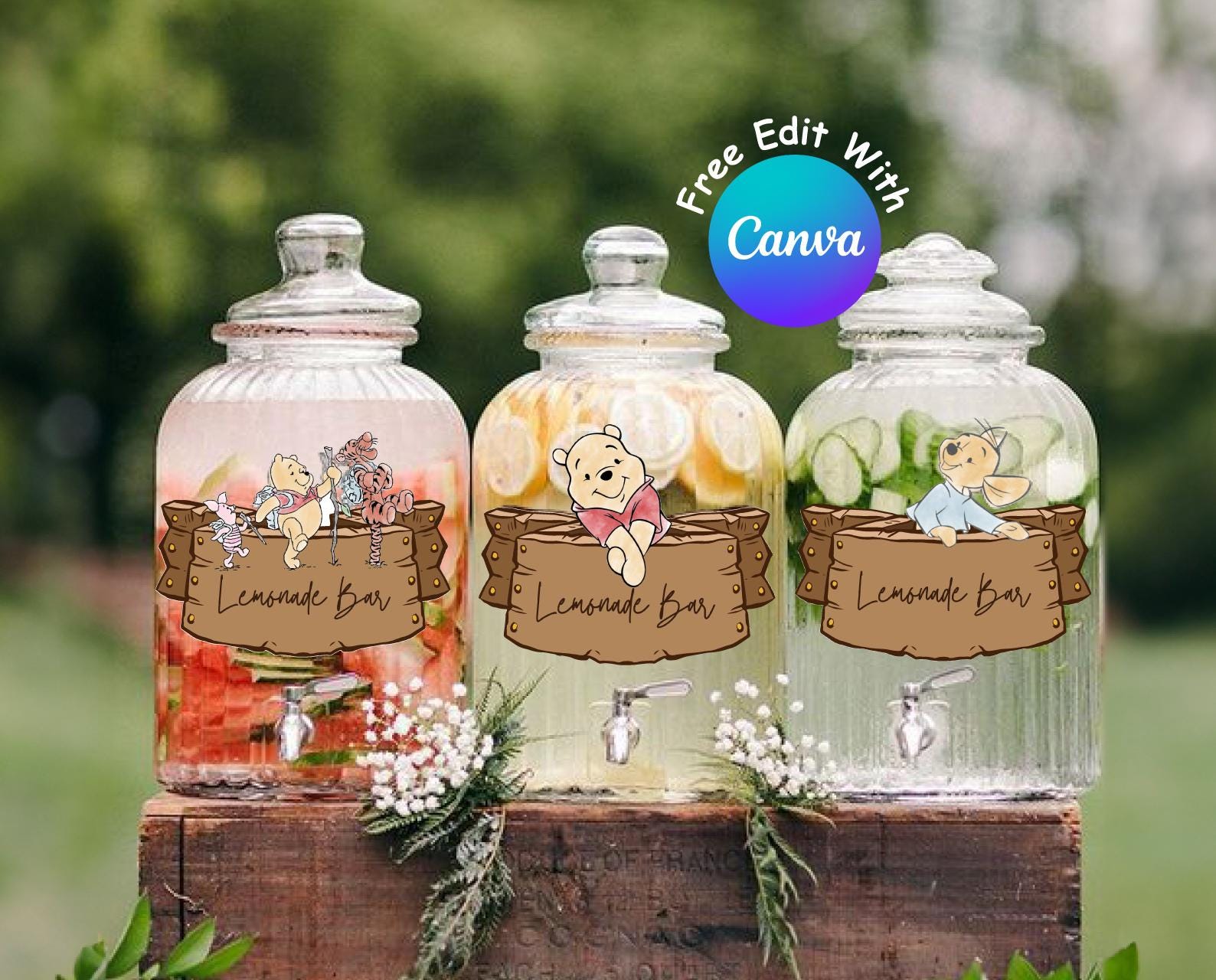 Editable Winnie the Pooh Party Drink Labels for Baby Shower or Birthday ...