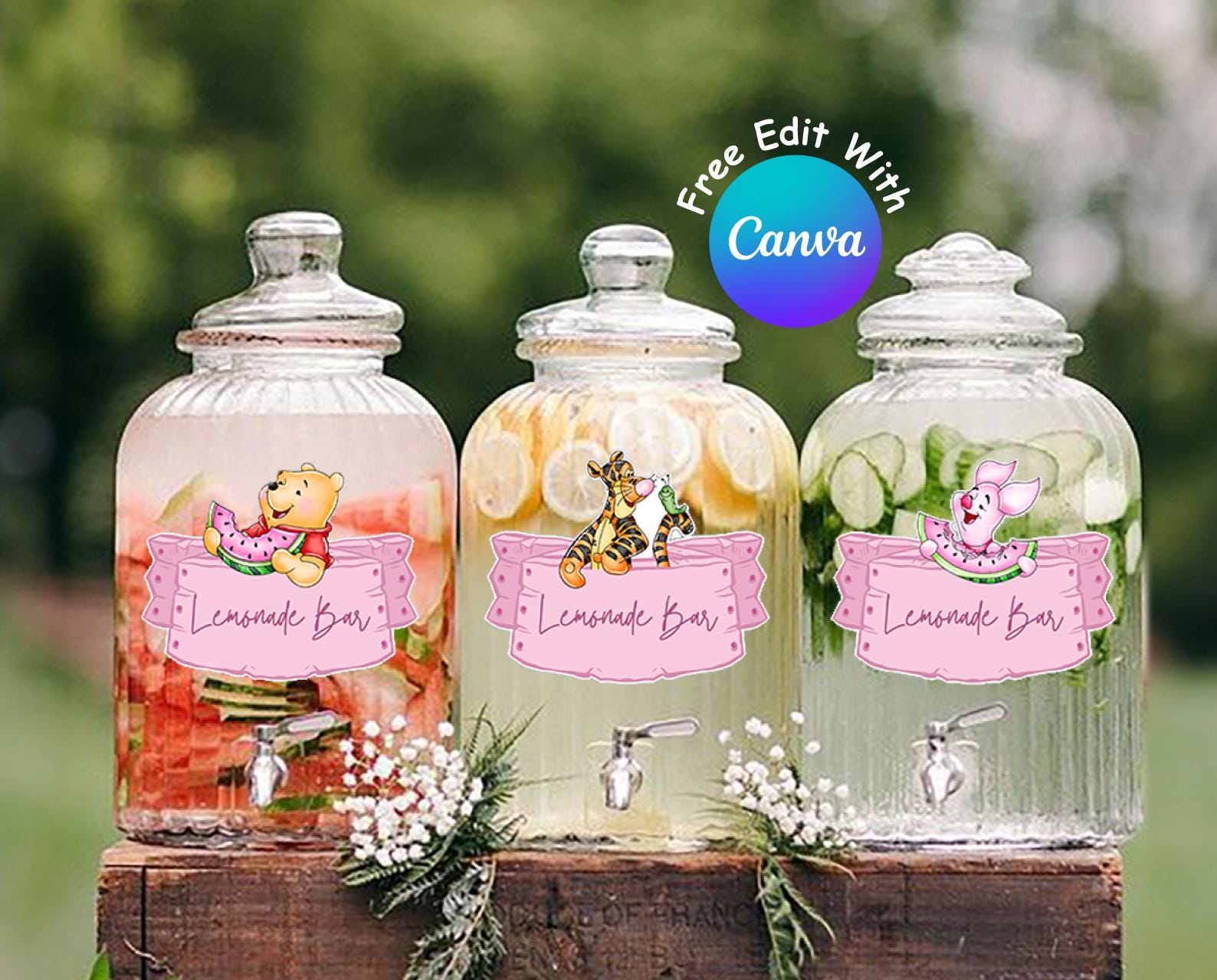 Editable Winnie the Pooh Party Drink Labels for Baby Shower or Birthday ...