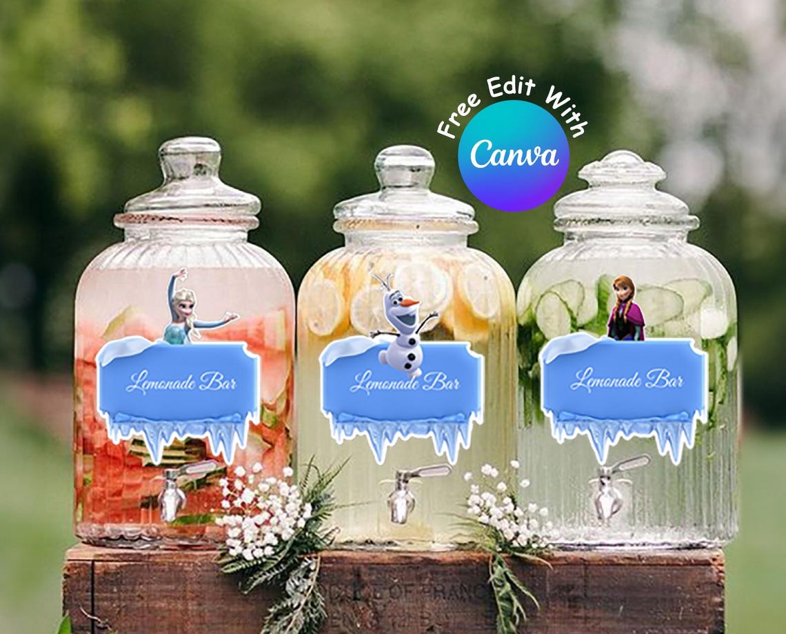 Editable Frozen Elsa Anna Party Drink Labels for Girl Birthday ...