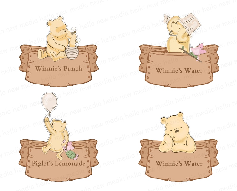Printable Winnie the Pooh Party Drink Labels for Baby Shower or ...