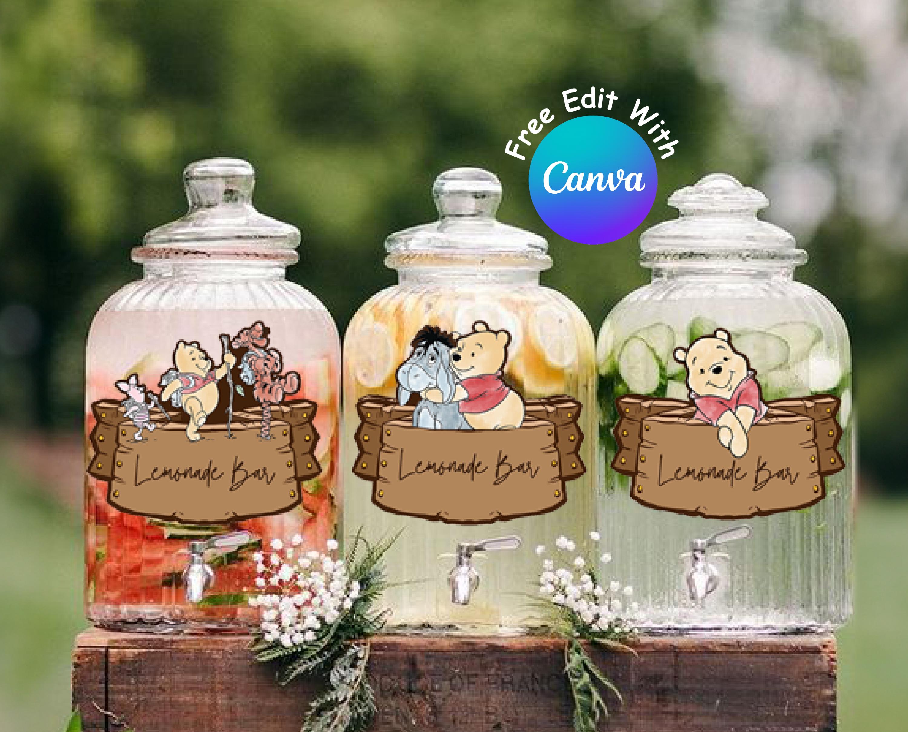 Editable Winnie the Pooh Party Drink Labels for Baby Shower or Birthday ...