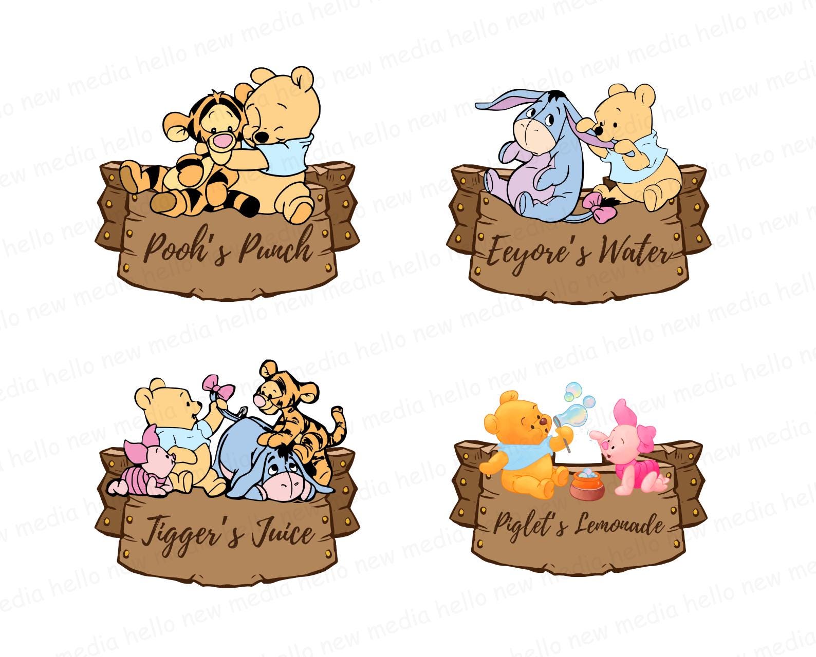 Editable Winnie the Pooh Party Drink Labels for Baby Shower or Birthday ...