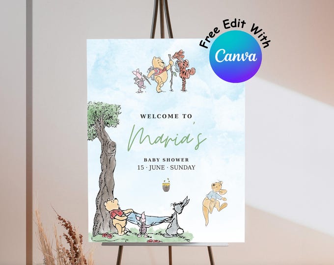 Winnie the Pooh Baby Shower Welcome Sign 16x20, Winnie the Pooh ...