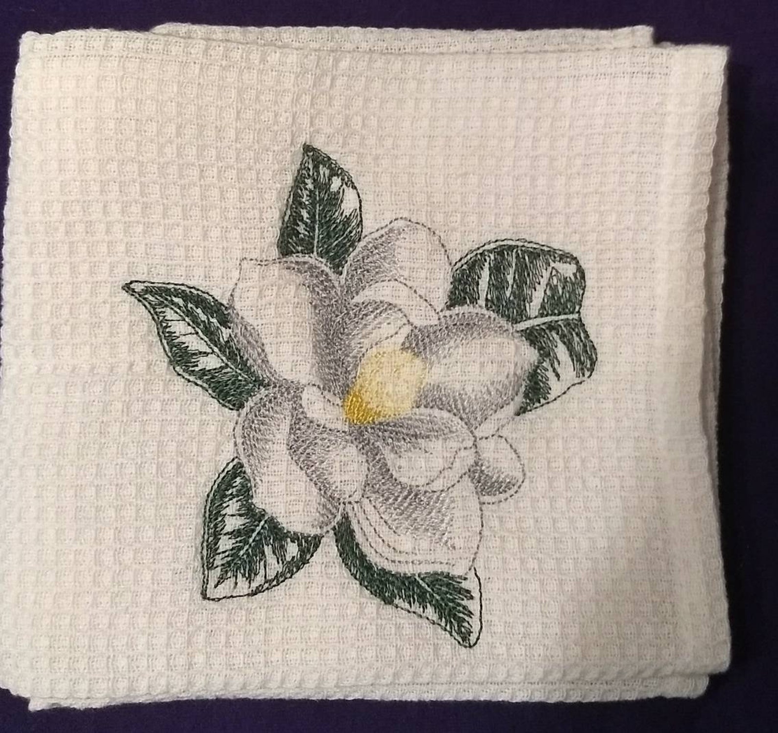 Kitchen Towel With Embroidered Magnolia - Etsy